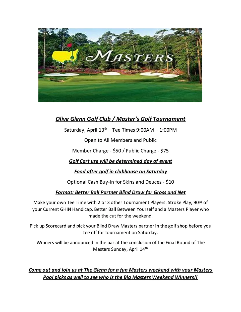 Master's Weekend Golf Tournament - Cody Journal